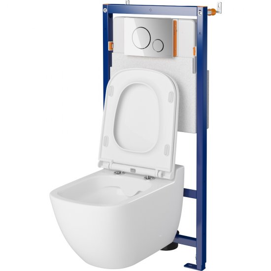 CERSANIT Zestaw stelażowy COBE TECH LINE OPTI miska bezkołnierzowa, deska i przycisk S701-634 ...