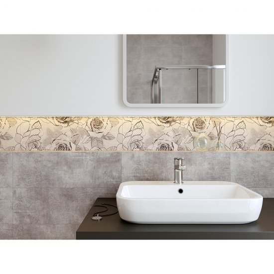 Płytka ścienna inserto SNOWDROPS grey flower mat 20x60 gat. I | NEXTERIO