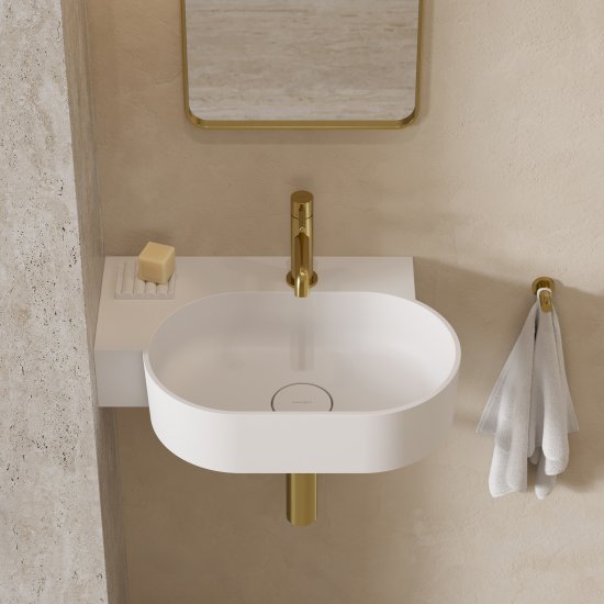 OMNIRES Umywalka nablatowa OVO M+ wisząca-lewa 55x38 cm biały mat ...