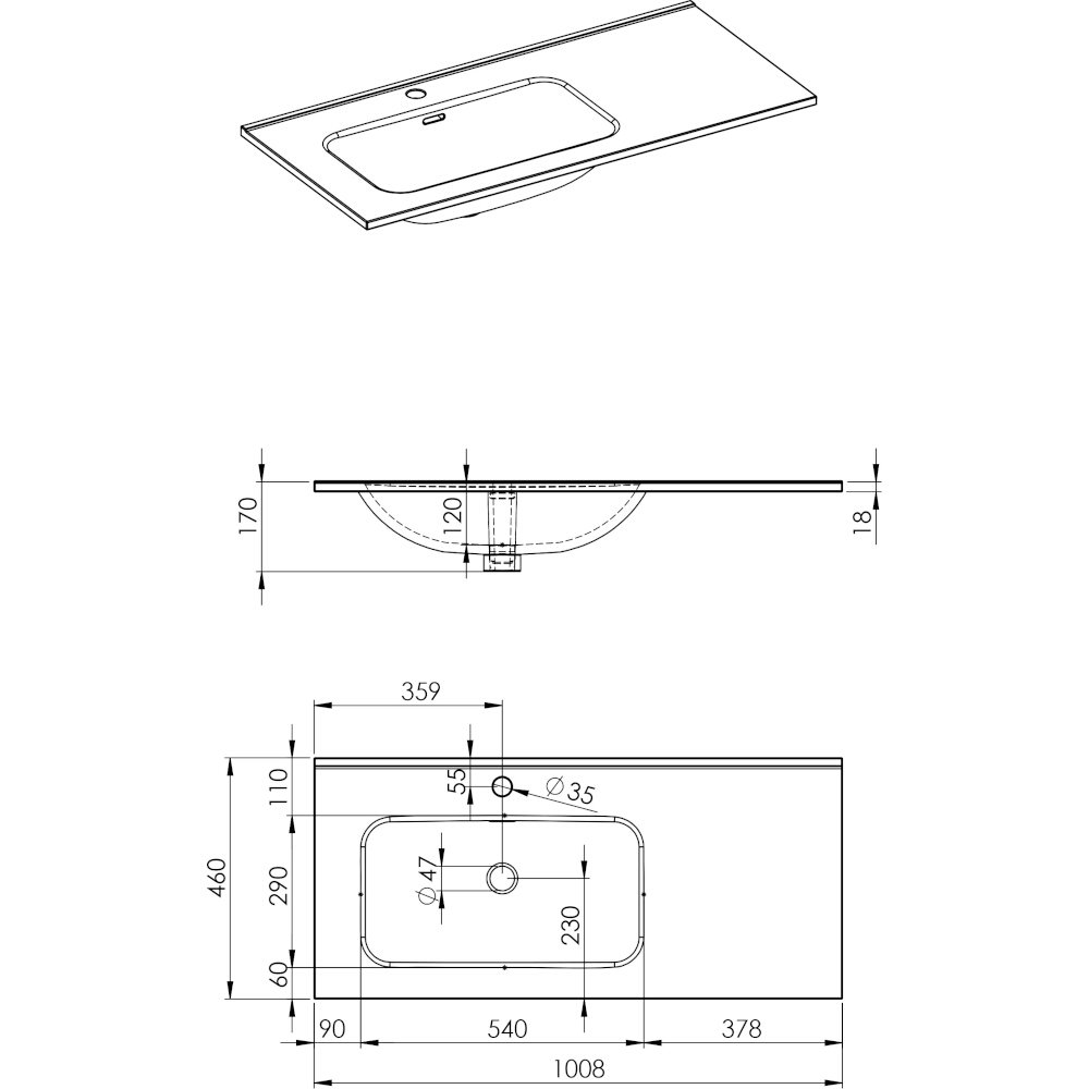 ELITA Umywalka pojedyncza meblowa SKAPPA 100 lewa (60+40), ceram white ...